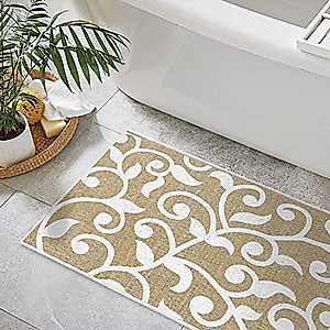 SUSSEXHOME Floral Design 3 Piece Bathroom Rugs Set - Non-Slip Ultra Thin Bath Rugs for Bathroom Floor - Washable Cotton Bathroom Mats Set