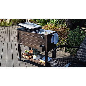 Permasteel 80-Quart Outdoor Patio Cooler with Wheels | Beverage Rolling Cooler for Backyard Deck, PS-A205-80QT-BR, Wood Grain Accent, Brown
