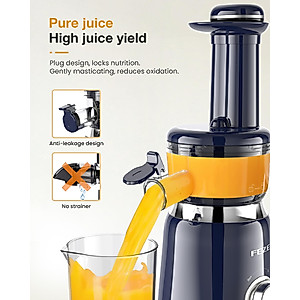 Cold Press Juicer, FEZEN Small Masticating Juicer for Fruits and Vegetables, Powerful Juice Extractor Machine with Compact Size and Space-Saving Feature, Very Easy to Clean (Updated)