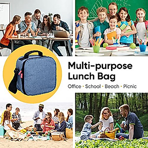 Insulated Lunch Bag with Containers, Thermal Lined Lunch Box for Men/Women Reusable Leak Proof Containers for Work School Travel and Beach Denim Blue Small Lunch Bag with Adjustable Strap