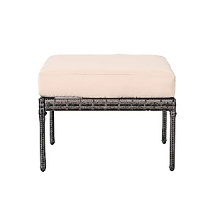 LOKATSE HOME Patio Footstool Outdoor Ottoman with Soft Thick Cushion for Garden Yard Deck Sunroom, Beige