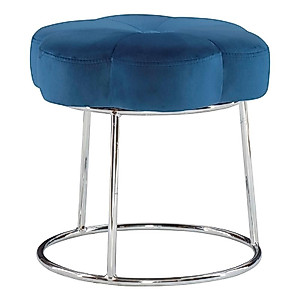 Linon Siena Silver Base Upholstered Flower Shaped Vanity Stool in Navy Velvet
