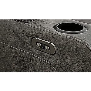 Signature Design by Ashley Soundcheck Contemporary Faux Leather Tufted Power Reclining Loveseat with Control and Adjustable Headrest, Gray