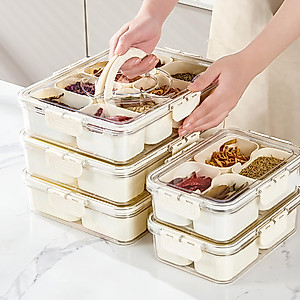 MineSign 2Pack Snackle Box with Handle for Food Serving Tray Snack Platter with Lids Stackable Fruit&Veggie Container with 8 Small Removable Boxes for Snack Charcuterie Candy Nuts Spice