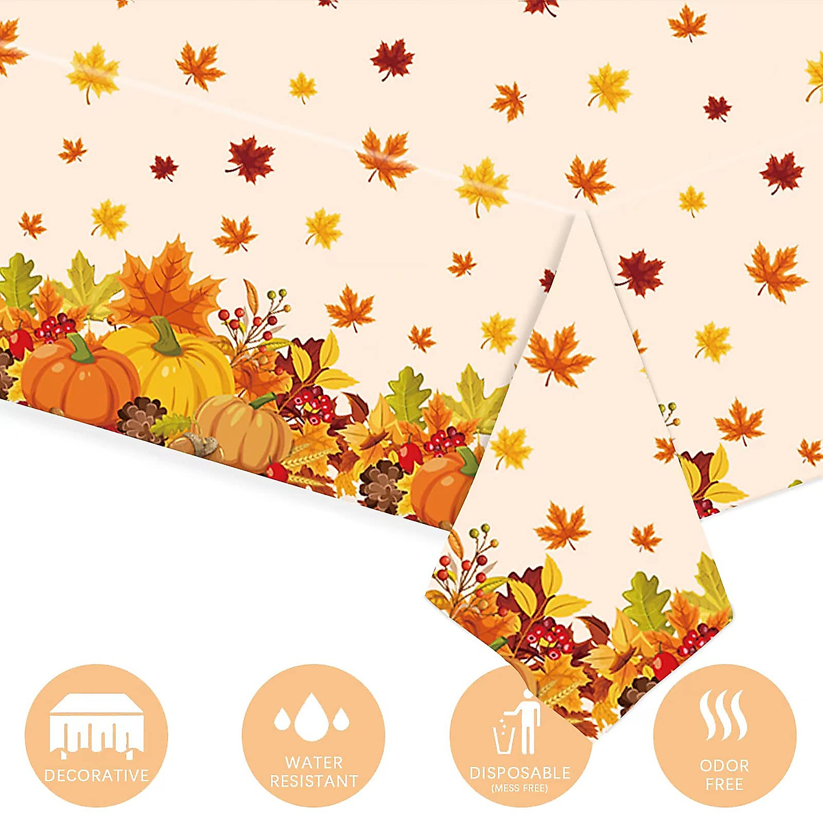 BEFANTST 3 Pieces Thanksgiving Disposable Tablecloth, 54 x 108 Inch Rectangle Waterproof Plastic Fall Thanksgiving Theme Tablecloth for Harvest Party Table Decoration