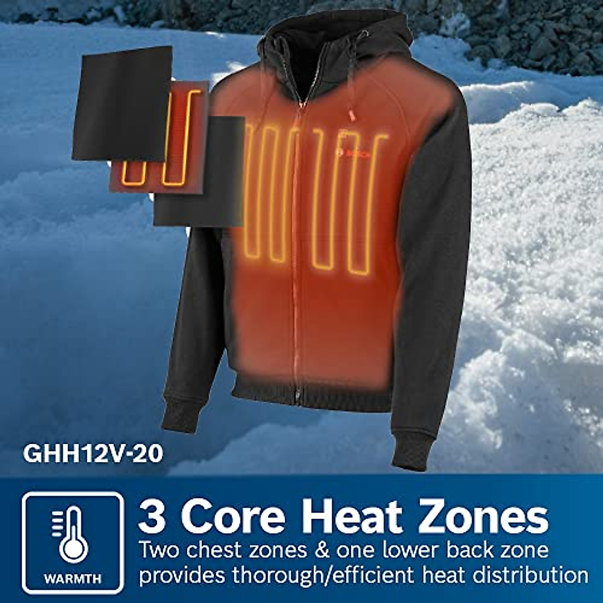 BOSCH GHH12V-20MN12 12V Max Heated Hoodie Kit with Portable Power Adapter - Size Medium