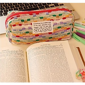 JHTPSLR Wool Knitting Pencil Pouch Colorful Knitting Wool Pencil Case Aesthetic Pencil Pouch Zipper Pen Bag Storage Bag Make Up Bag Stationery Organizer Bag for Office Travel (Multi)
