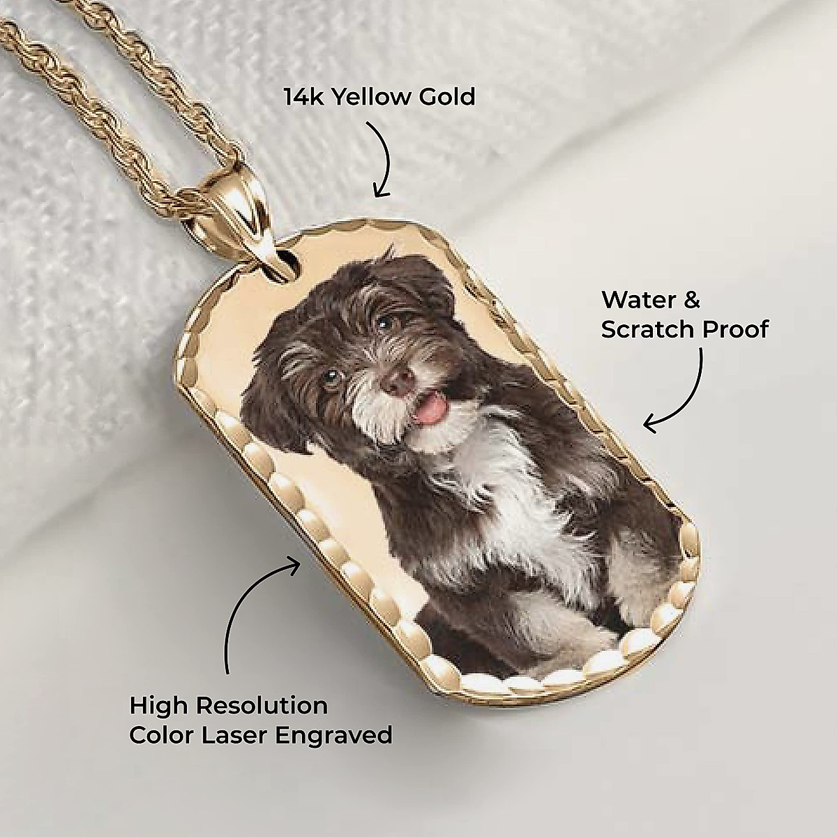 PicturesOnGold.com Photo Engraved Dog Tag Photo Pendant - 1 Inch X 1-3/4 Inch - Solid 14K Yellow Gold