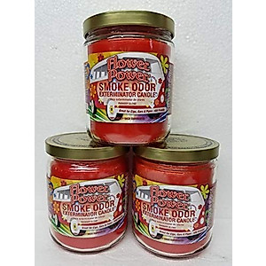 Smoke Odor Exterminator 13 oz Jar Candles Flower Power, (3) Set of Three Candles.