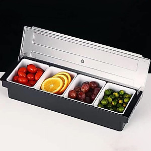 FEOOWV Plastic Condiment Caddy with Lid, 4 Compartments Condiment Server Organizer Holder for Home,Bar,Restaurant,Black