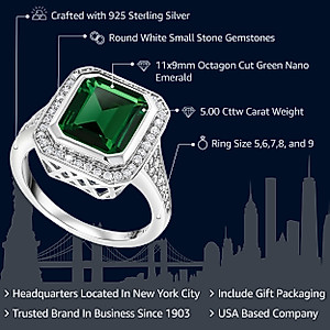5.00 Ct Vintage Women's 925 Sterling Silver Octagon Cut Nano Emerald Ring, 8