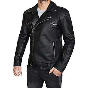 Prime-Fashion Men's Negan Walking S7 Black Brando Jeffrey Dean Morgan Motorcycle Slim Fit Genuine Leather Biker Jacket