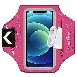 BUMOVE Armband for iPhone 15/14/13/12/11,iPhone 15 Pro/14 Pro/13 Pro/12 Pro/11 Pro with AirPods Holder Gym Running Workouts Arm Band Case (Pink)