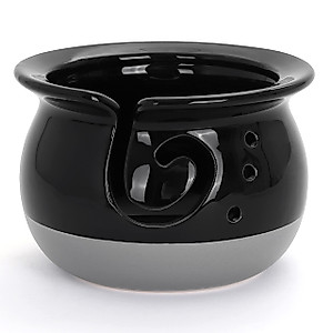 Milltown Merchants Black Yarn Bowl - Yarn Holder - Knitting Accessories - Artisan Knitting Bowl - Ceramic Yarn Ball Holder - Great for Knitting, Crochet, and Yarn Storage