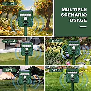 Upgraded Solar Animal Repellent,Cat Repellent Device,Deer Repellent,IP66 Waterproof Squirrel Repeller with Motion Sensor,Sound and LED Flashing,Repellent for Dog Bird Rabbit-Q548