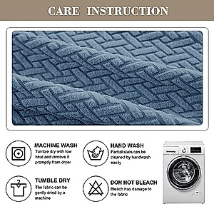 Jin Le 2 PCS Couch Cushion Covers for Sectional Sofa (3 Seater + 1 Chaise, Blue) Jacquard Chaise Anti-Slip with Elastic Bottom and Ties