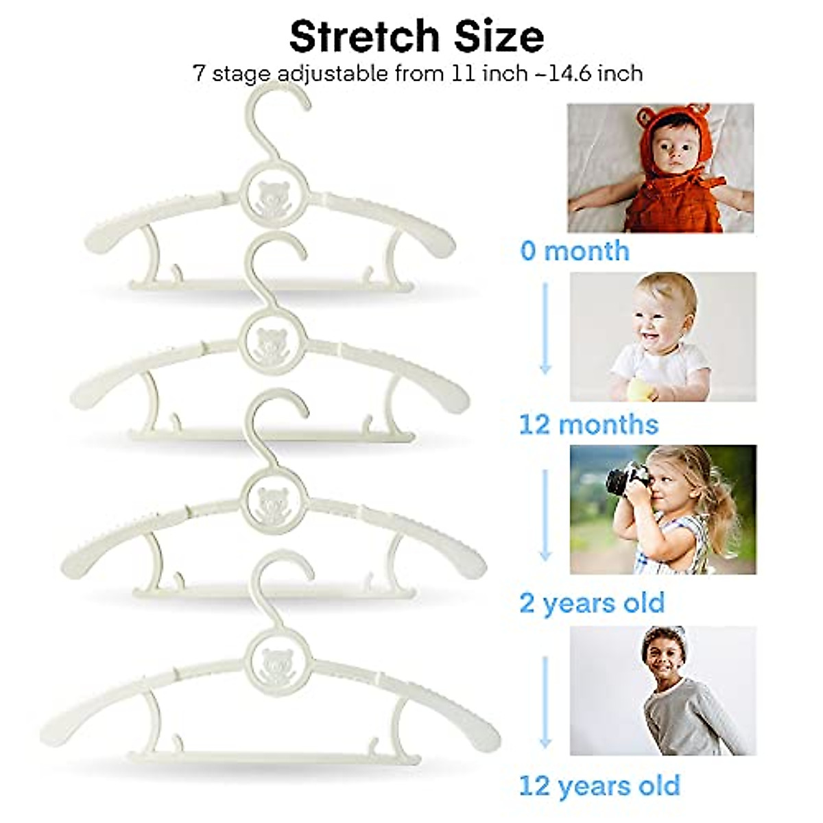 Baby Clothes Hangers, Adjustable Clothes Hangers for Infant and Baby- 10packs,, White