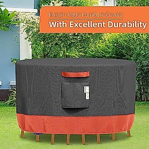 Simpelg Round Patio Furniture Covers, Outdoor furniture cover waterproof, Outdoor Table Chair Set Covers, Anti-Fading Rip-Stop Cover for Patio Furniture Set, 84" DIA x 28"H, Windsor Red/Grey
