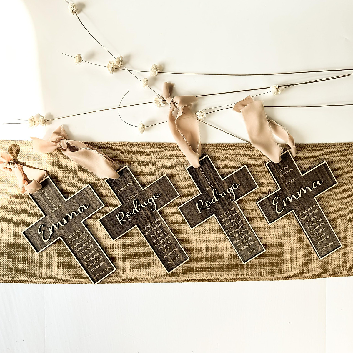 Personalized Engraved Wood Cross, Christian Wooden Cross for Baptism, Holy Communion, Confirmation or Newborn Gift Keepsake with Custom Name and Date with Message (Walnut)