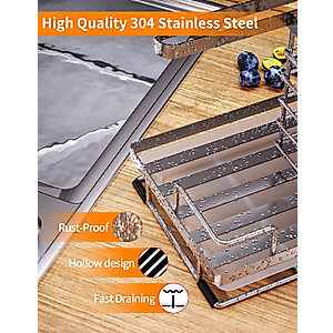 SWTYMIKI Kitchen Sink Caddy Organizer with Dishcloth Holder, Rustproof Stainless Steel Sponge Holder with Removable Drain Tray, Sink Rack Holds Sponge, Dishcloth and Brush in Silver