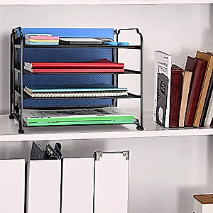 Ekisemio 4 Tier Mesh Document Trays with Vertical Upright Section for Hanging File Holders, Mesh Office Supplies Desk Organizer, Black