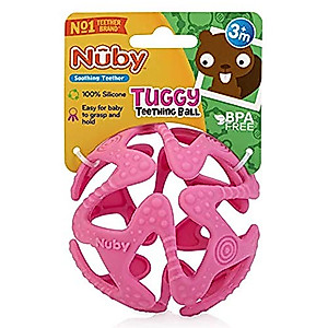 Nuby 100% Silicone Tuggy Teether Ball, 6 Months+ (Pink)