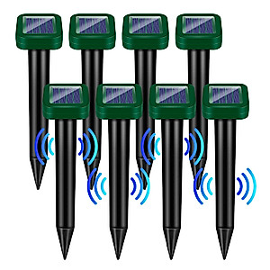 8 Pack Solar Mole Repellent Spikes, Ultrasonic Animal Repellent Outdoor Solar Powered Waterproof Sonic Burrowing Mole Deterrent Stake for Mole Vole Groundhog Gopher Armadillo Snake for Yard Lawns