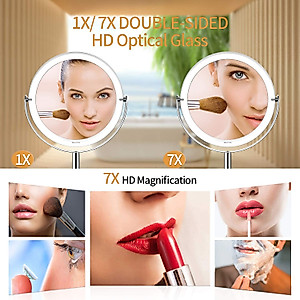 Beautifive Makeup Mirror, Double Sided Vanity Mirror with 1x/7x, Tabletop Magnifying Mirror, Swivel Round Mirror with 360°Rotation, Retro Style Bathroom Mirror
