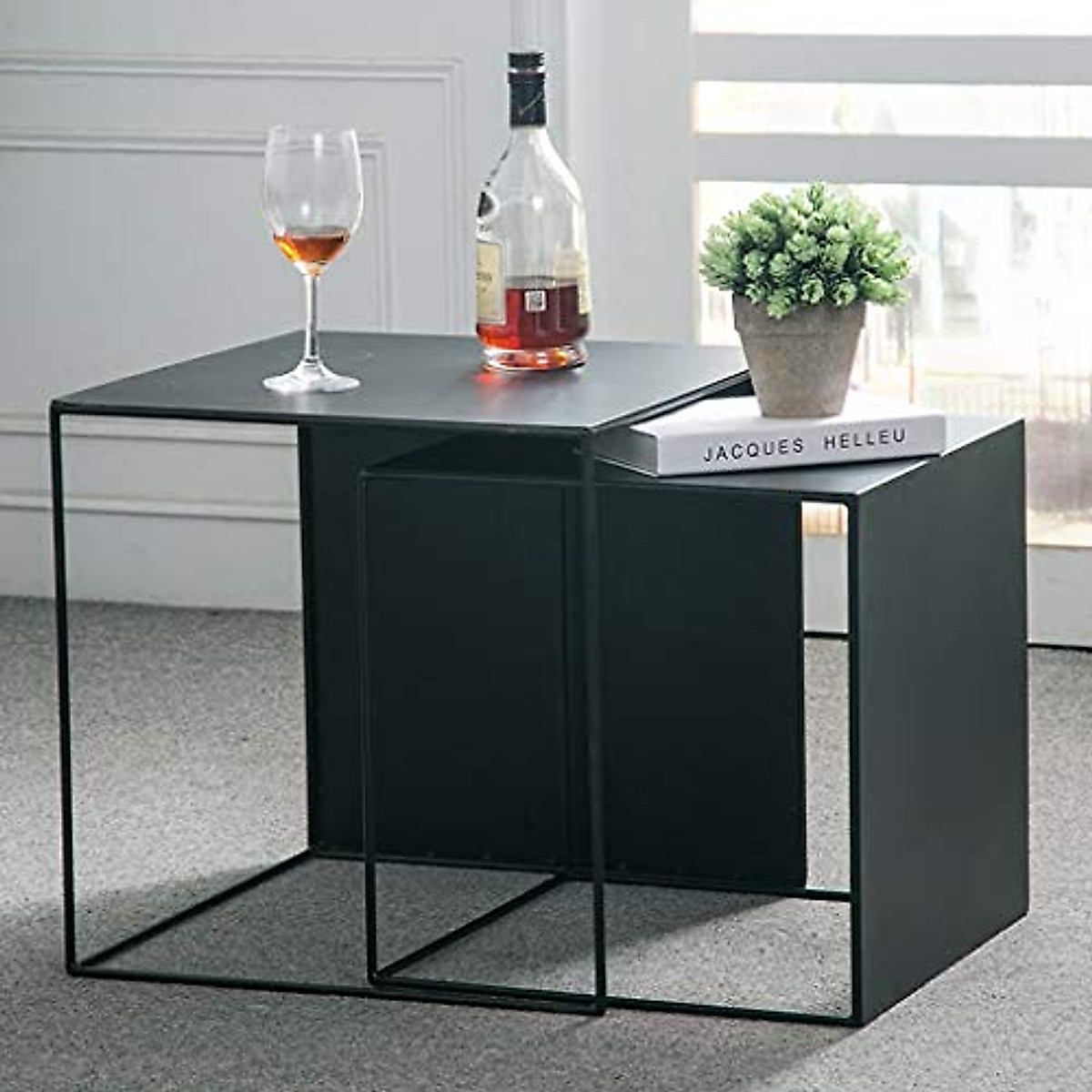 Articles for daily use Nesting Coffee Table, Industrial Stacking end Table, Modern Bedroom Table 2 Piece Set, Sturdy Metal Legs Modern Furniture, Vintage Accent Table