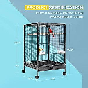 VIVOHOME 30 Inch Height Wrought Iron Bird Cage with Rolling Stand for Parrots Conure Lovebird Cockatiel Black
