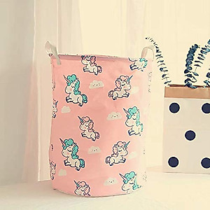 Unicorn Hampers Large Storage Baskets Canvas Kids Laundry Hampers Collapsible Home Organizer Containers for Girls Baby Nursery Room Holiday Decor, Pink