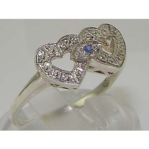 LetsBuyGold 925 Sterling Silver Natural Sapphire Womens Sweetheart Ring - Sizes 4 to 12 Available