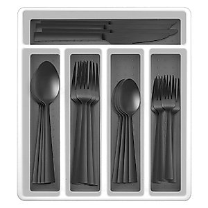 Homikit 20 Pieces Matte Black Silverware Set with Tray, Stainless Steel Flatware Cutlery for 4, Fancy Metal Eating Utensils Include Knife Forks Spoons, Nice Tableware for Home Party, Dishwasher Safe