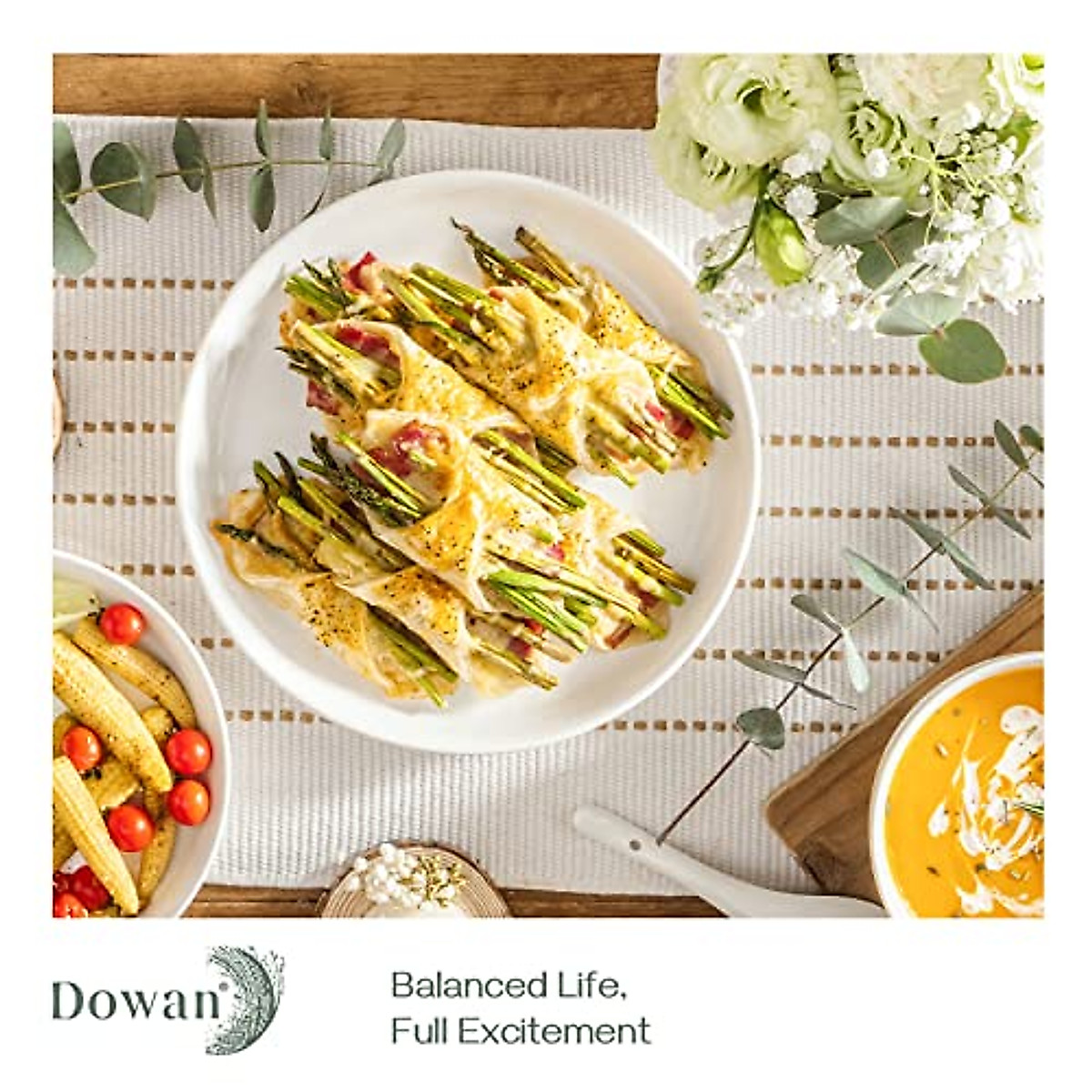 DOWAN Ceramic Dinner Plates Set of 6, 10.5 Inch White Dessert Plates, Porcelain Salad Appetizer Plates, Large Serving Plates for Kitchen Restaurant, Dishwasher & Microwave Safe