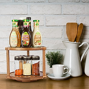 YONNERY Acacia Wood Lazy Susan Spice Rack – 10 Inch 2-Tier Turntable Organizer – Elegant Solution for Kitchen and Bathroom