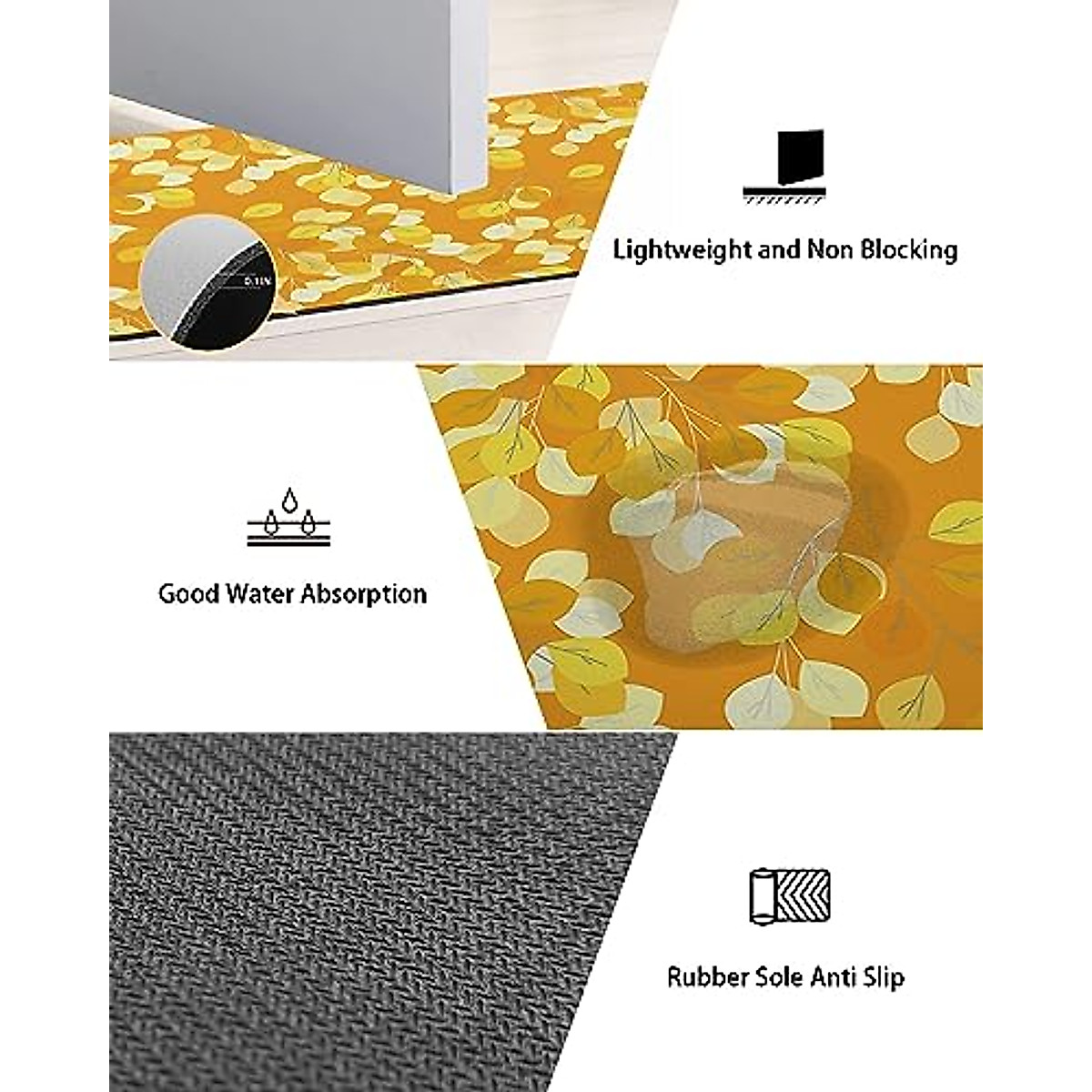 Orange Yellow Leaves Bath Mat for Tub,Non Slip Bathroom Floor Runner Rug Quick Dry & Absorbent Diatomaceous Earth Shower Sink Kitchen Living Room Washable Doormat,Minimalist Natural Tree Leaf 16"x24"