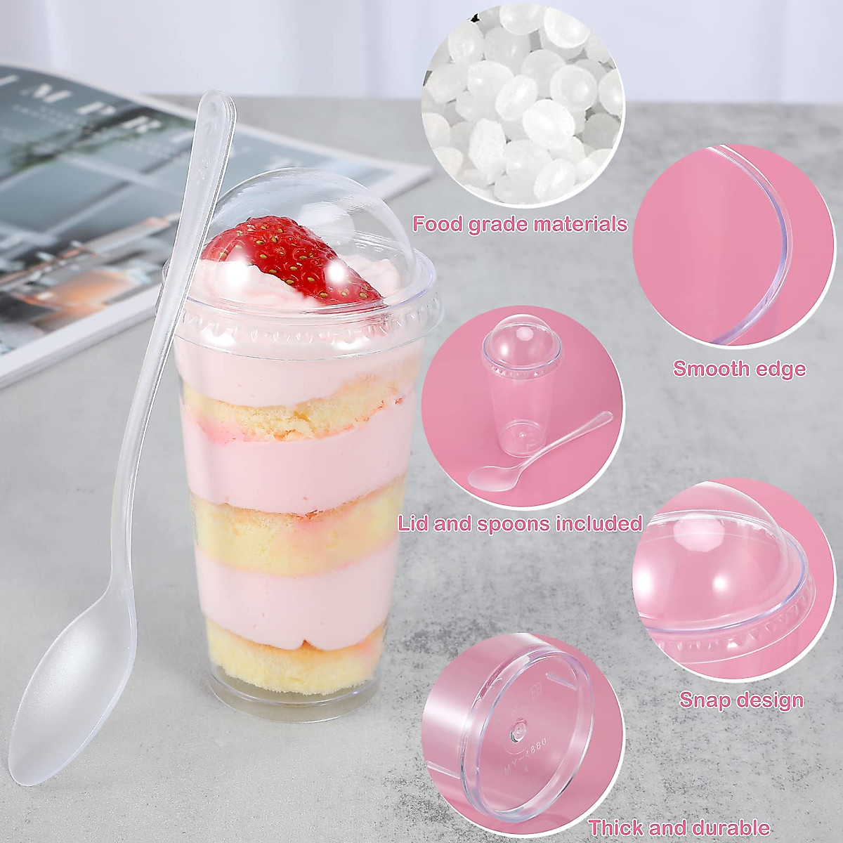 HawHawToys 100 Pack 3 OZ Dessert Cups with Lids and Spoons, Clear Plastic Mini Dessert Shooter Parfait Cups for Party Desserts,Appetizers Serving (100)