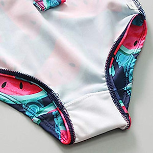 Toddler Kids Baby Girls Watermelon Print Long Sleeve One Piece Swimsuit Rashguard+Swim Cap Bathing Suit(Red,18-24 Months)