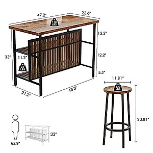 DKLGG 3 Piece Dinging Table Set, Faux Marble Dining Room Table Set with 2 Tier Storage Shelves, Bar Table Set with Bar Stools, Sturdy Kitchen Table with Storage for Restaurant, Living Room