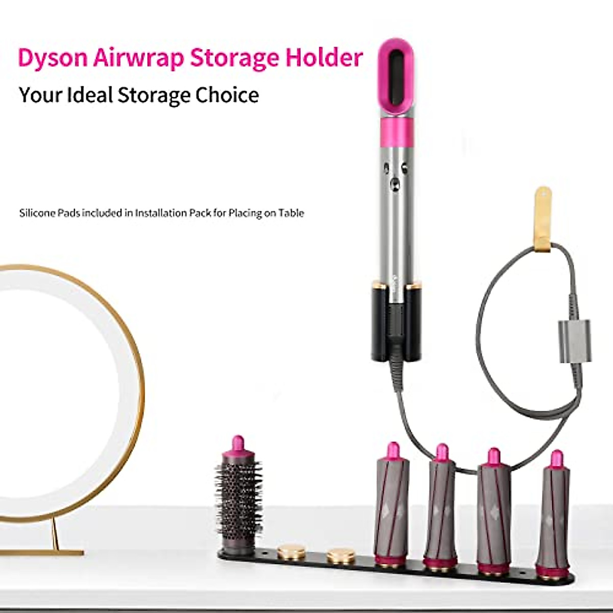 Dyson Airwrap Holder Wall Mount, Storage Holder for Dyson Airwrap Complete, Curling Iron Attachments Rack Dyson Airwrap Organizer, Dyson Airwrap Stand for Bathroom Hair Tool Holder Black, UEMUSI
