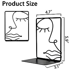 Book Ends Modern Abstract Design Bookends for Shelves （Metal/Black） Heavy Duty Decorative Non-Skid Bookends Book Stoppers for Books and CDs