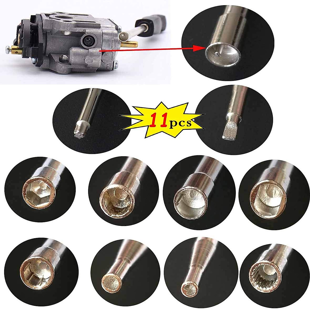 11pcs Carburetor Adjustment Tool + Carrying Case + Cleaning Brush for Common 2 Cycle Carburator Engine - Carburetor Adjustment Tool Set Carburetor Tune up Adjusting Tool