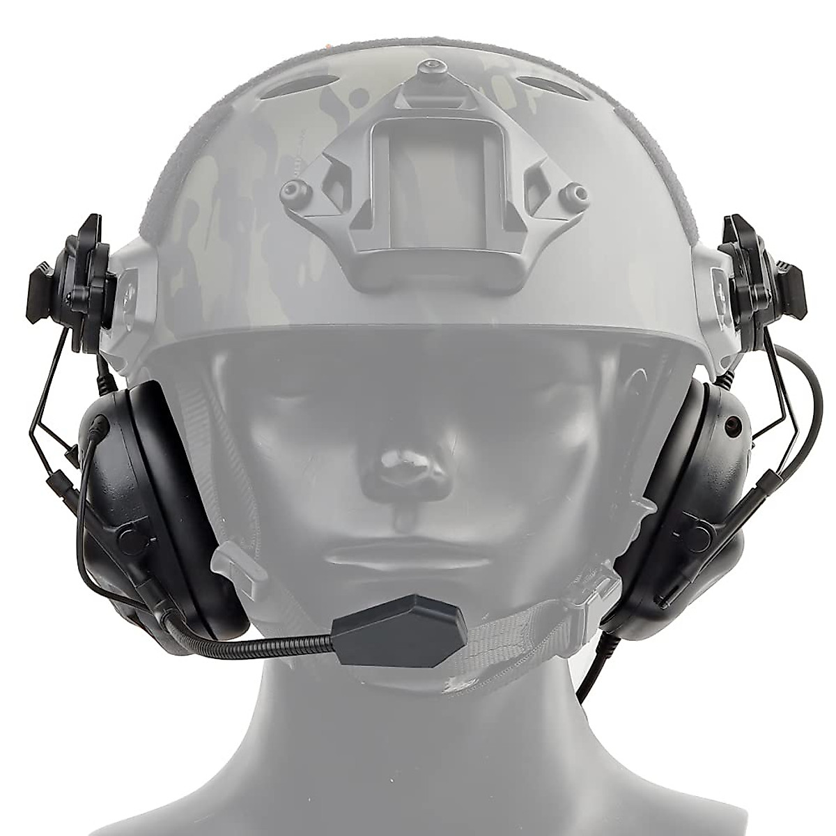 DETECH Tactical Helmet Headset Headphone Electronic Shooting Ear Protection Sound Amplification Noise Reduction Ear Muffs Hunting Shooting Ear Defender with Detachable Microphone