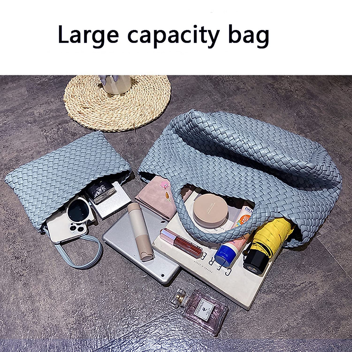 JINMANXUE Fashion Woven Bag Shopper Bag Travel Handbags and Purses Women Tote Bag Large Capacity Shoulder Bags (Apricot)