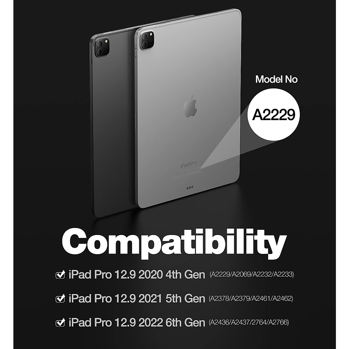 Dracool for iPad Pro 12.9-inch (6th/5th/4th Gen) Case with Keyboard Smart Keyboard Folio Magnetic Ultra Slim Portable Two Viewing Angles Backlit Wirelessly Bluetooth Keyboard with Pencil Holder, Black