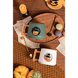 DIHOclub Adorable 3D Ceramic Pumpkin Head Mug with Lid and Spoon - Perfect for Coffee, Tea, Milk, and More - Ideal Gift for Halloween - 14 Ounces (HalloweenG)
