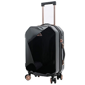 kensie Women's Shiny Diamond Hardside Spinner Luggage, Black, 2-Piece Set (20/28)