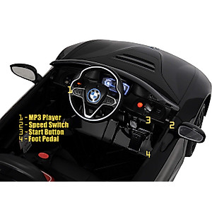 Americas Toys Compatible with BMW - Electric 12V Battery Remote Control Car - Kids Ride On Toys with 2 wheels Driving, Sound Buttons, Leather Seat, MP3 System for Music, Story and Education Horn Black