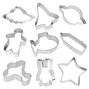 Mini Space Alien Series Cookie Cutter Set of 9 pcs, Stainless Steel Universe UFO Alien Fondant Cutters Set Pastry Biscuit Baking Clay DIY Molds for Kids
