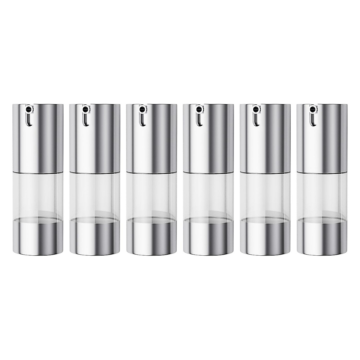 longway 15ml Airless Pump Bottle Silver Airless Cosmetic Cream Pump Bottle Travel Size Dispenser Refillable Containers（0.5oz,Pack of 6 ）
